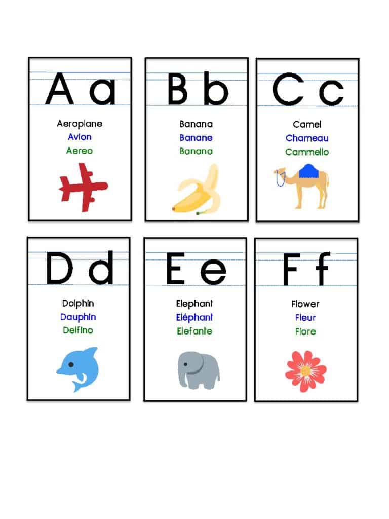 Alphabet flashcard - Eng_Fr_Ita - Natalina Craft